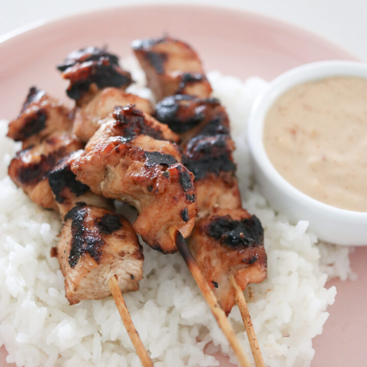 Chicken Satay Sticks with Peanut Dipping Sauce - Oh So Busy Mum
