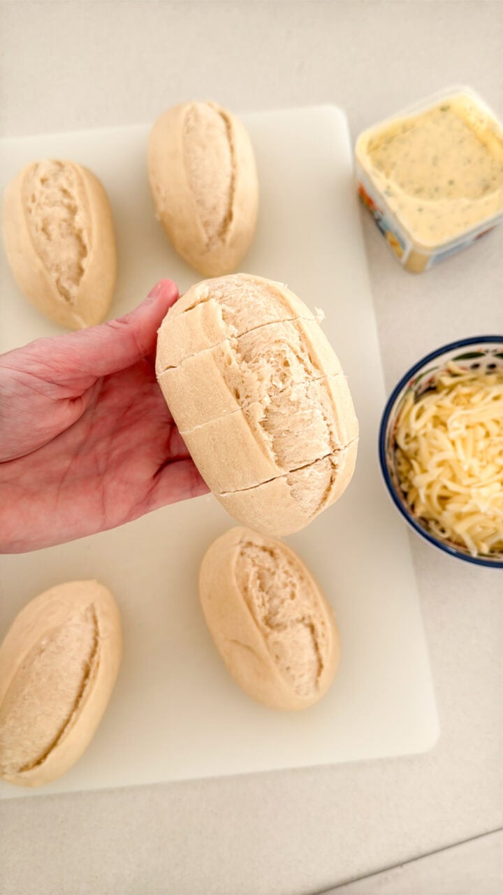 Mini Cheesy Garlic Bread Hack (Using Bake-At-Home Rolls) - Oh So Busy Mum